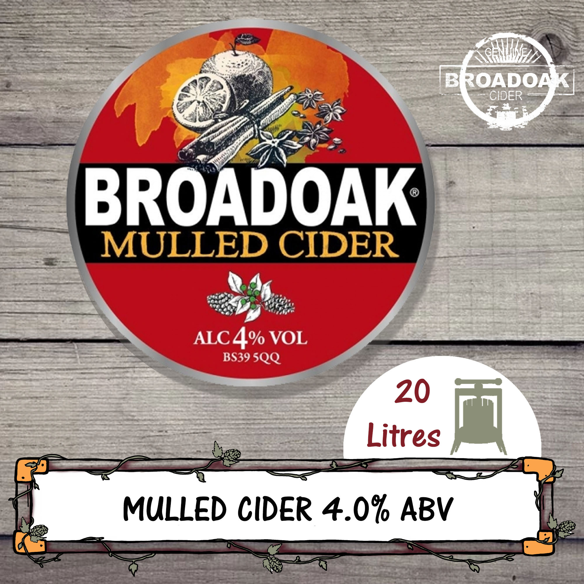 Mulled Cider 4.0% – 20L Broadoak Cider – Chantry Brewery