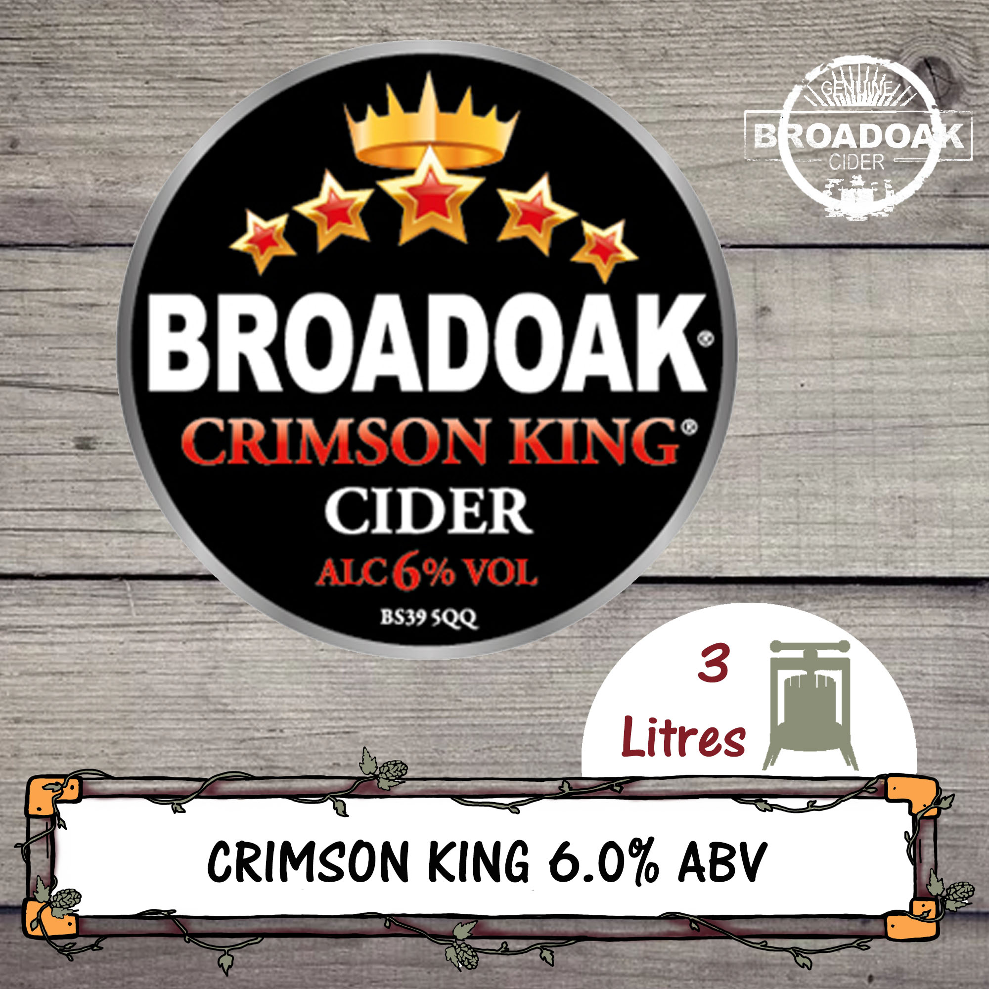 Crimson King 6.0% – 3L Broadoak Cider – Chantry Brewery