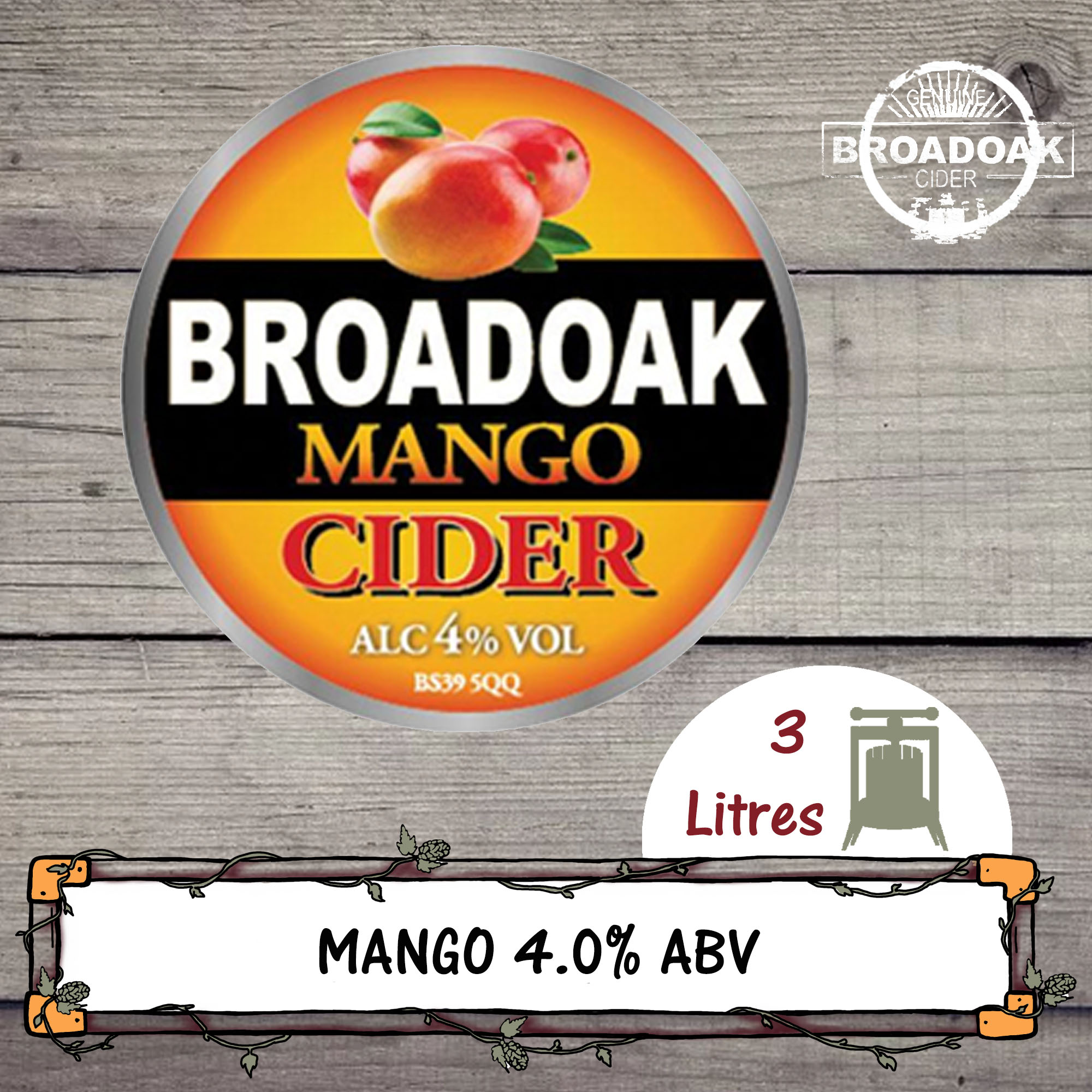 Mango 4.0% – 3L Broadoak Cider – Chantry Brewery