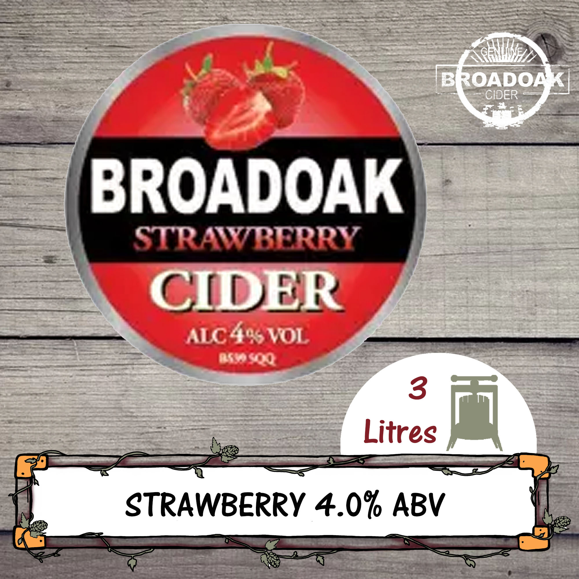Strawberry 4.0% – 3L Broadoak Cider – Chantry Brewery